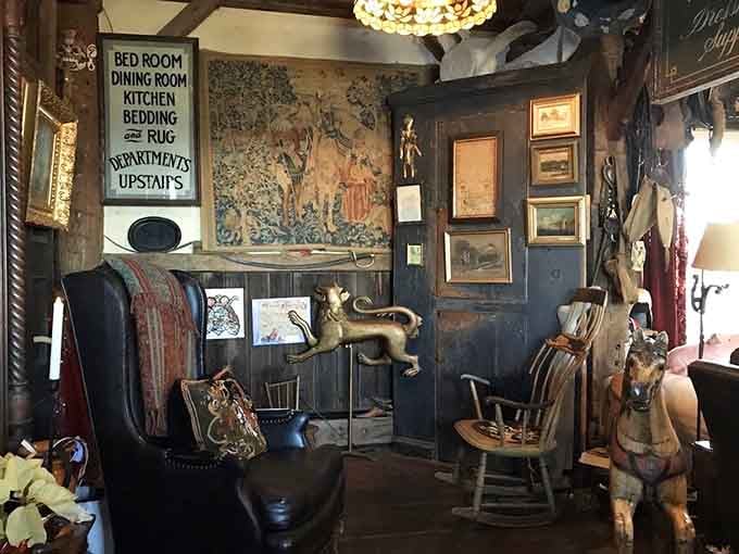 Eclectic treasures filling every corner, like your coolest aunt's attic went completely and wonderfully overboard.
