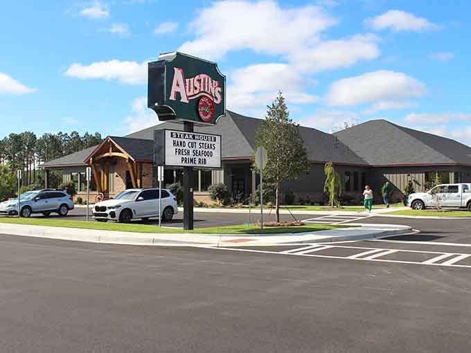 The towering sign and spacious parking lot signal serious steakhouse business happening inside this welcoming establishment right here.