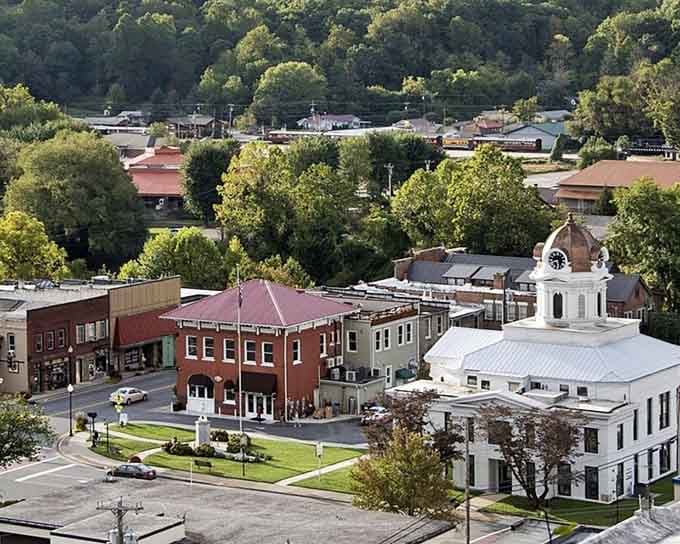 That white courthouse anchors downtown like a proud grandmother watching over her well-behaved family of historic buildings.