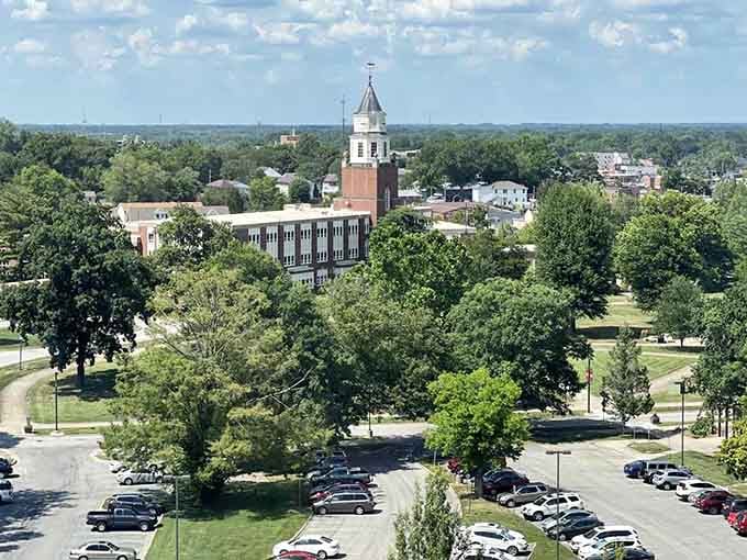From above, those mature trees and open spaces reveal a town where nature and community blend perfectly together.