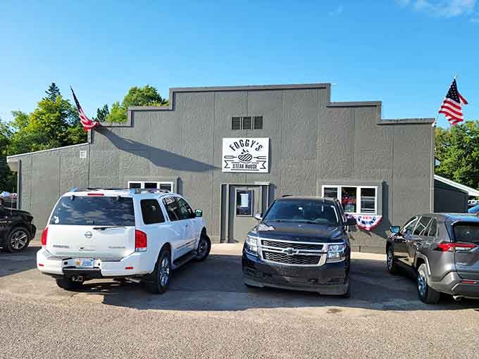 Old Glory flies high above this patriotic establishment where American flags announce pride in both country and quality cooking.