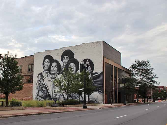 The Jackson 5 mural celebrates hometown heroes on a building that's seen decades of dreams take flight.