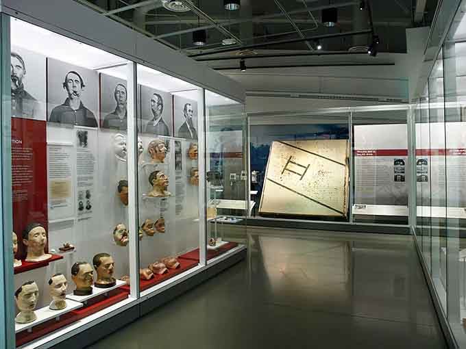 Glass cases display fascinating medical artifacts and historical specimens that trace the evolution of American healthcare and scientific discovery.