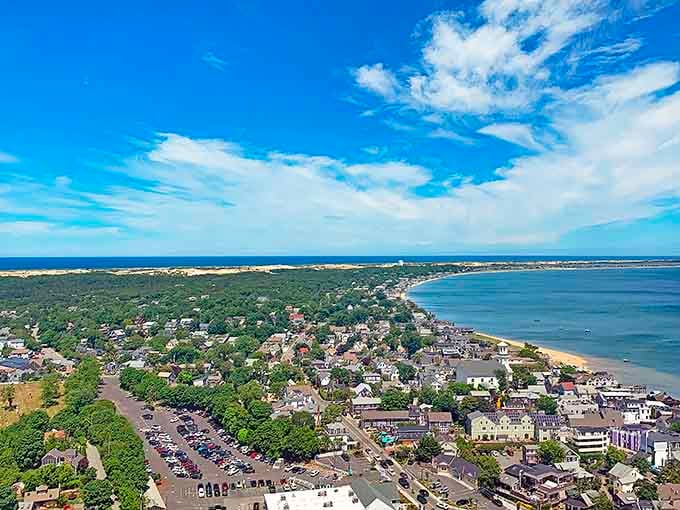 From above, this coastal gem reveals how perfectly a town can balance beaches, forests, and neighborhoods in beautiful harmony together.