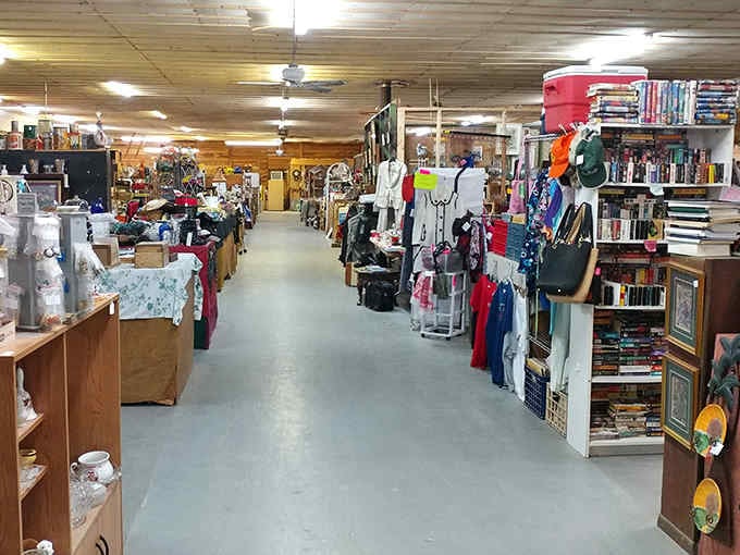 Wide aisles stretch endlessly through this treasure trove, inviting leisurely browsing through countless booths of hidden gems.