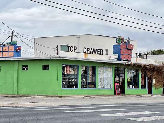 Lime green walls and whimsical rooftop sculptures make this spot impossible to miss&mdash;like Pee-wee's Playhouse meets thrift shopping.
