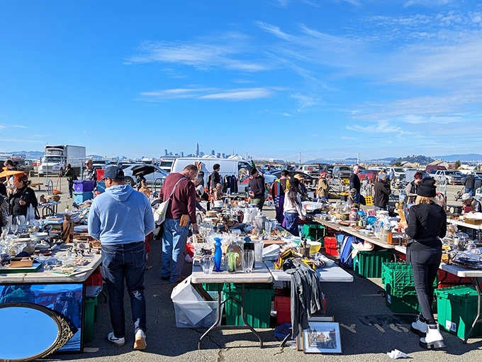 Colors spread among vendor stalls, creating a carnival atmosphere where antiques meet modern-day treasure hunters.