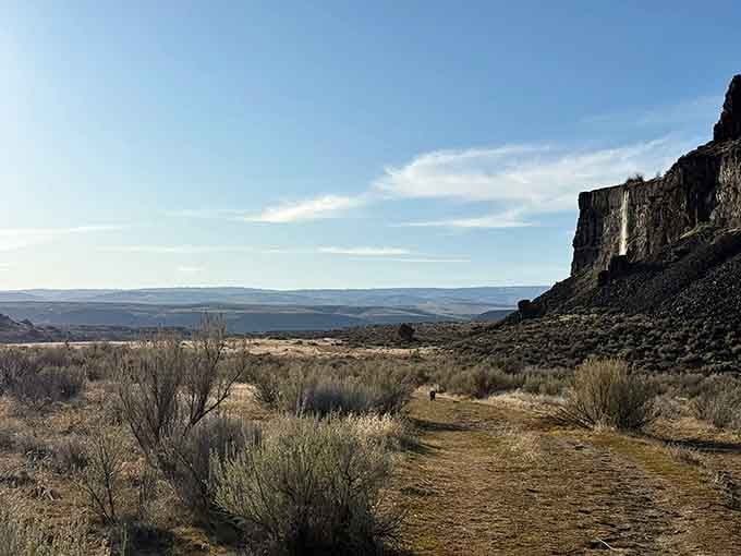 Sagebrush and basalt frame endless views where the high desert stretches toward distant horizons like nature's own canvas.