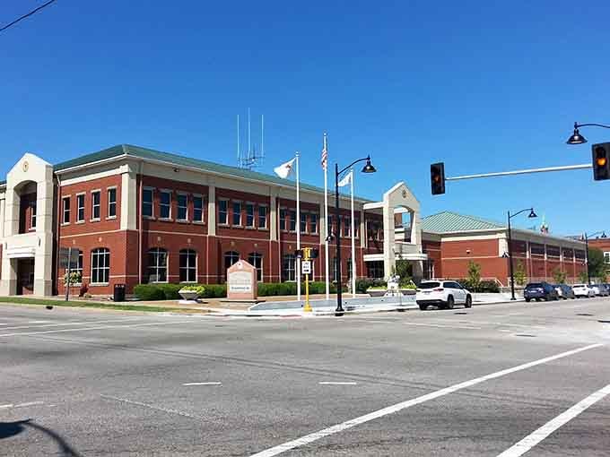 Brick civic buildings with green roofs demonstrate how government architecture can actually look inviting and approachable.