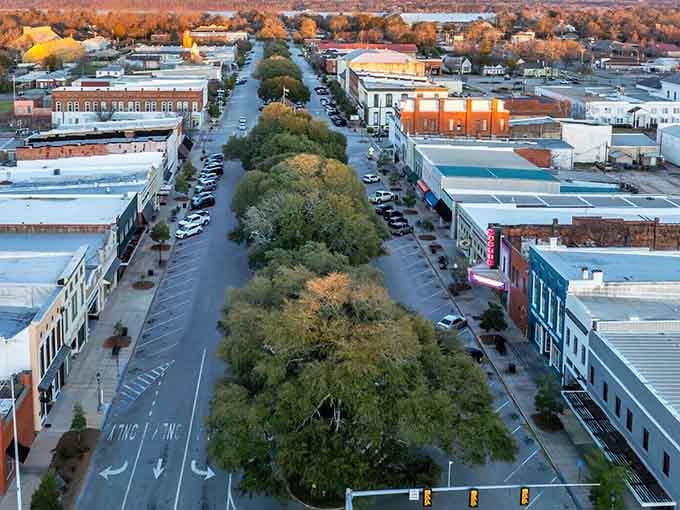 Tree-lined streets stretch through downtown Eufaula, where fall colors add beauty to this already charming historic town.
