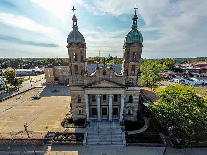 Twin domes crown this magnificent building like something from the old country, bringing European grandeur to the Midwest.