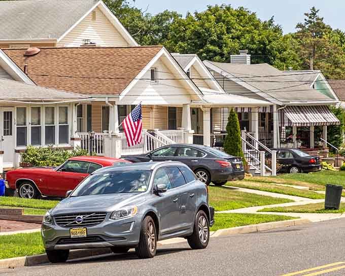 Classic American homes with front lawns and driveways remind you that simple living can be the good life.