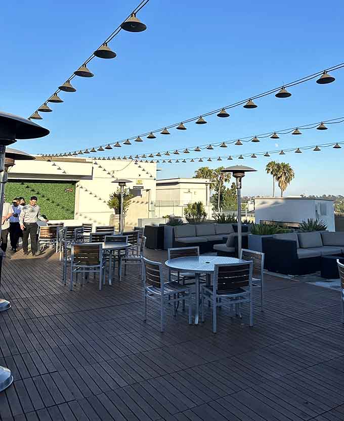 Those same lights glow warmer as evening settles in and conversations flow more freely.