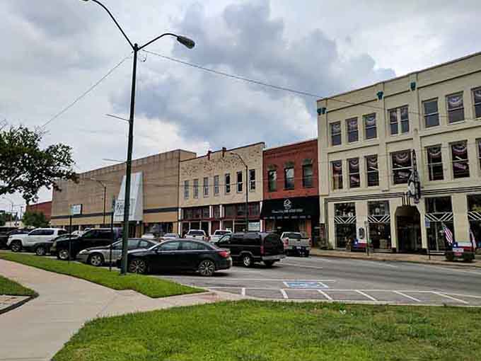 Classic storefronts line this peaceful downtown street where parking is easy and neighbors still wave hello.