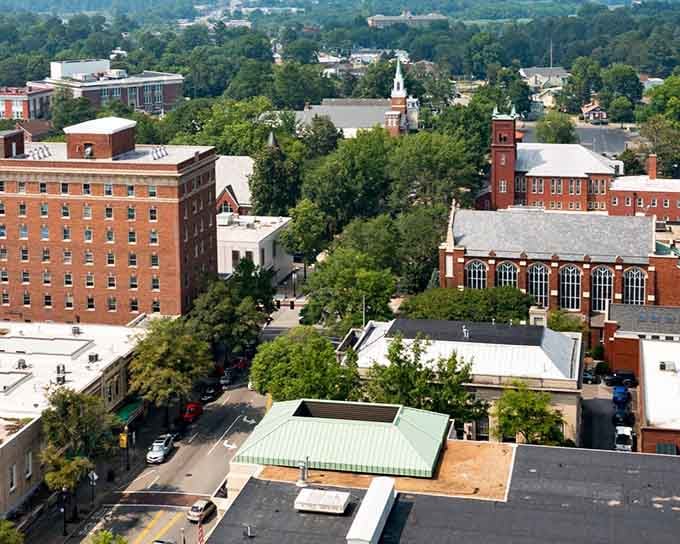 Green rooftops nestled among historic buildings prove old towns can learn new tricks without forgetting their roots.