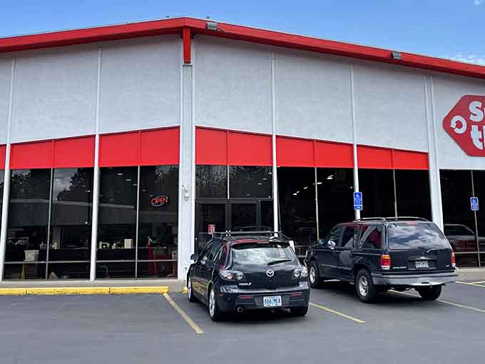 Multiple vehicles parked out front tell the story: this is where smart shoppers come to stretch their dollars further.