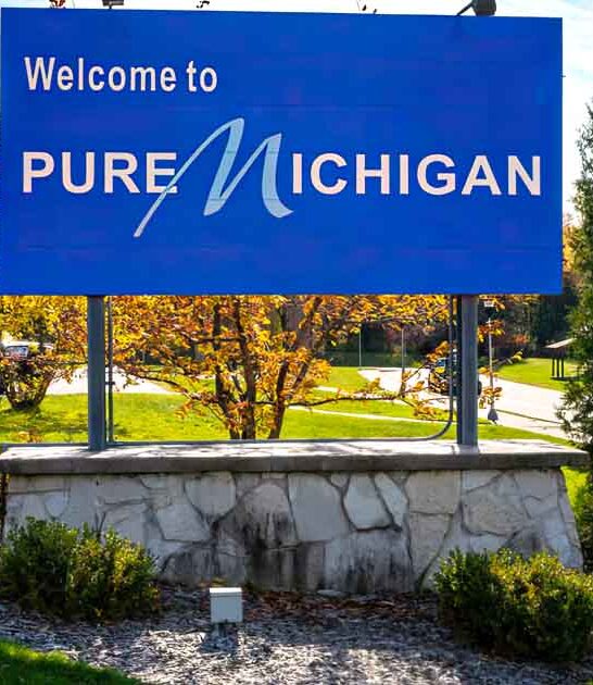 michigan welcome road sign ftr