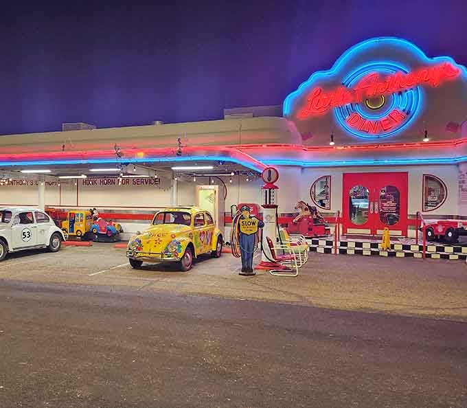 Neon dreams and chrome gleam welcome you to a time when diners ruled the American landscape.
