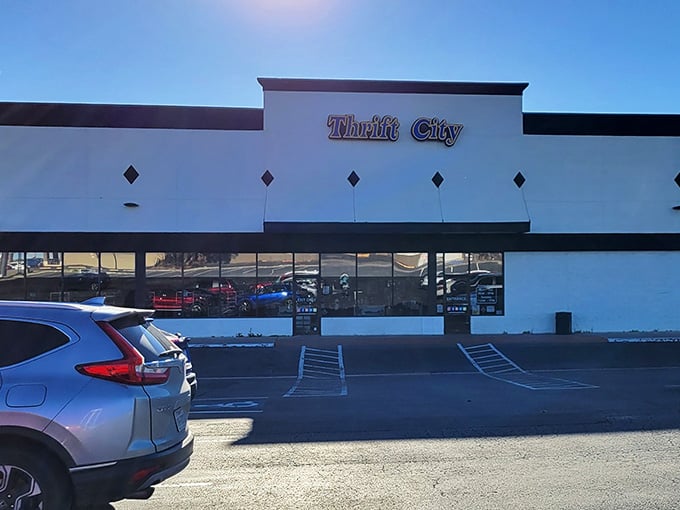That iconic Thrift City sign beckons bargain hunters like a lighthouse guides ships to shore.