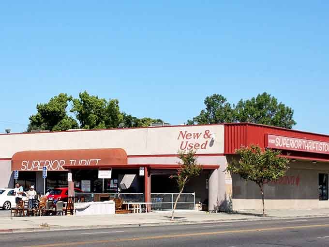 That classic storefront with furniture out front is basically waving you in for bargain adventures.