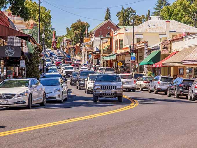 Downtown Sonora bustles with activity, where historic storefronts and modern cars coexist in perfect small-town harmony.
