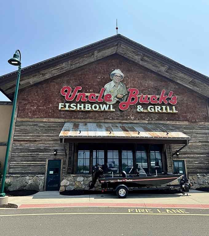 That rustic cabin exterior isn't fooling anyone, this is where bowling meets the high seas in the most Connecticut way possible.