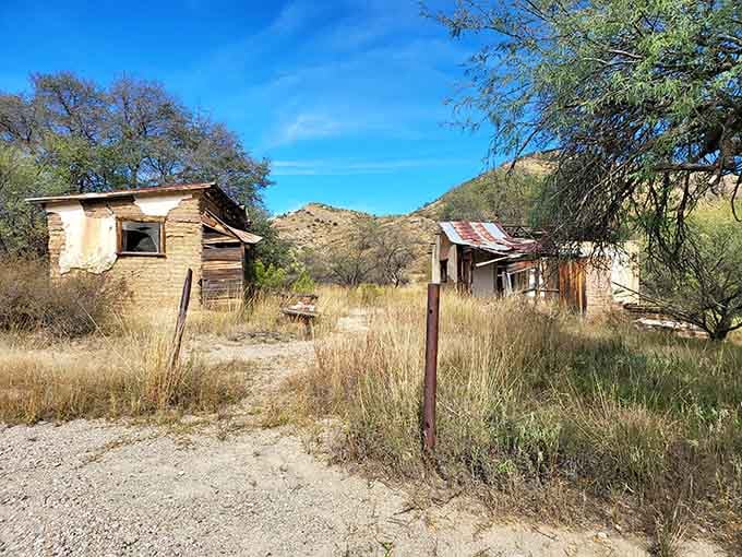 A haunting glimpse of Ruby, Arizona&mdash;where sun-bleached cabins and creeping desert silence tell stories of a once-thriving mining town now lost to time.