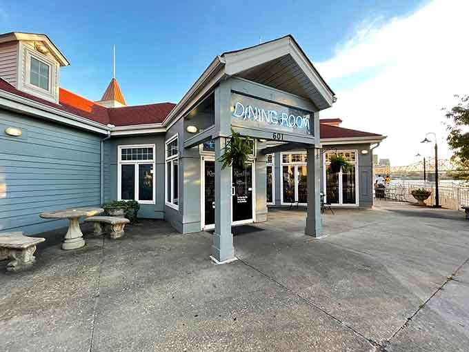 That coastal cottage architecture hits different when it's serving up fresh seafood with waterfront views you didn't expect.