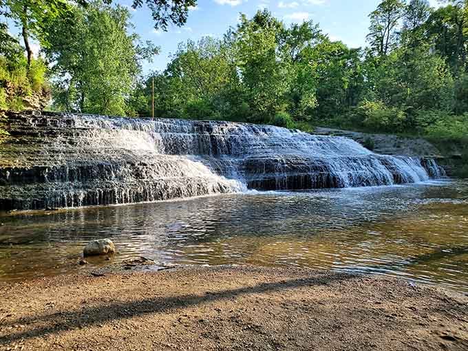 The stepped cascade creates nature's own stairway, proving that good design never goes out of style anywhere.