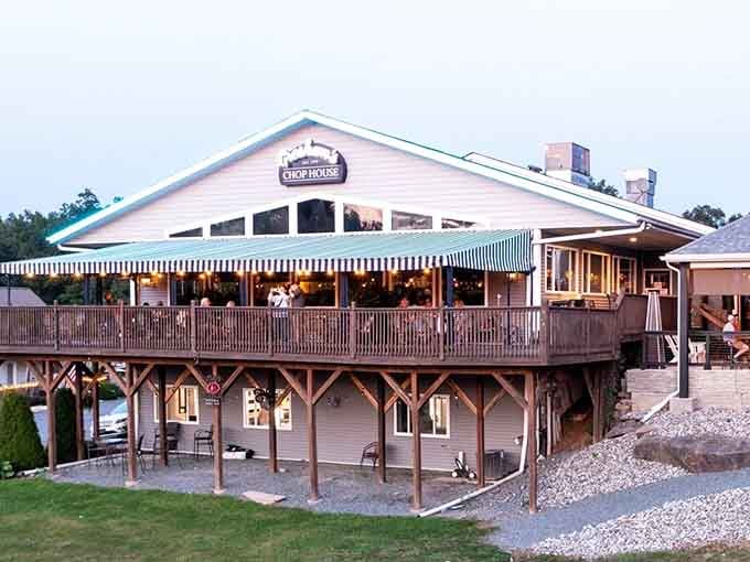 Perched on stilts like a delicious treehouse for adults, this lakeside beauty promises steaks worth the drive.