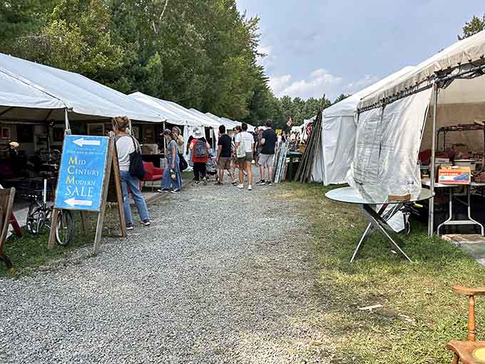 Crowds meander through tent-lined corridors where yesterday's junk becomes today's must-have conversation piece at any gathering.