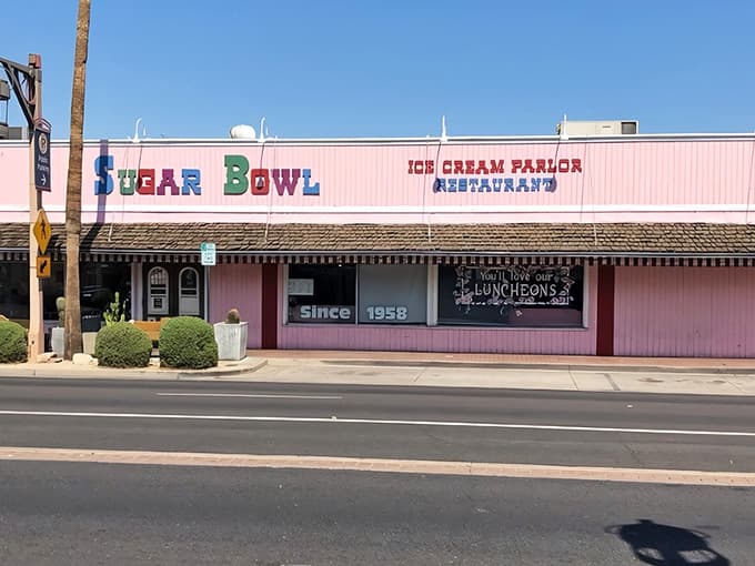 That pink exterior and rainbow lettering aren't trying to be retro, they just never left the party.