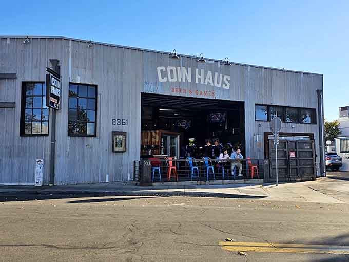 That corrugated metal exterior isn't trying to be trendy, it's just confidently being itself, much like you after your second beer.