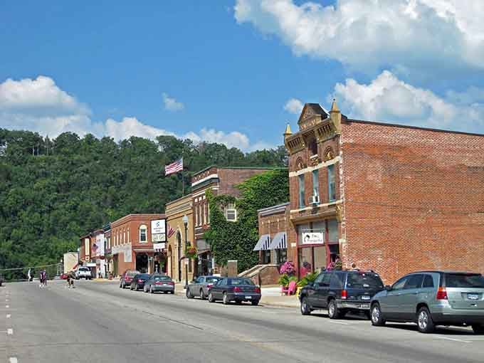 Brick buildings and blue skies create the kind of Main Street America that makes you believe in small towns again.