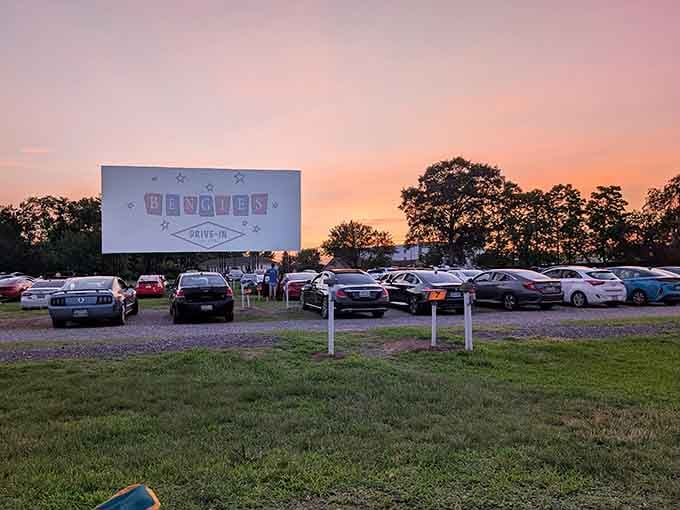 That massive screen rising against a cotton candy sky is your portal to movie magic, Maryland style.