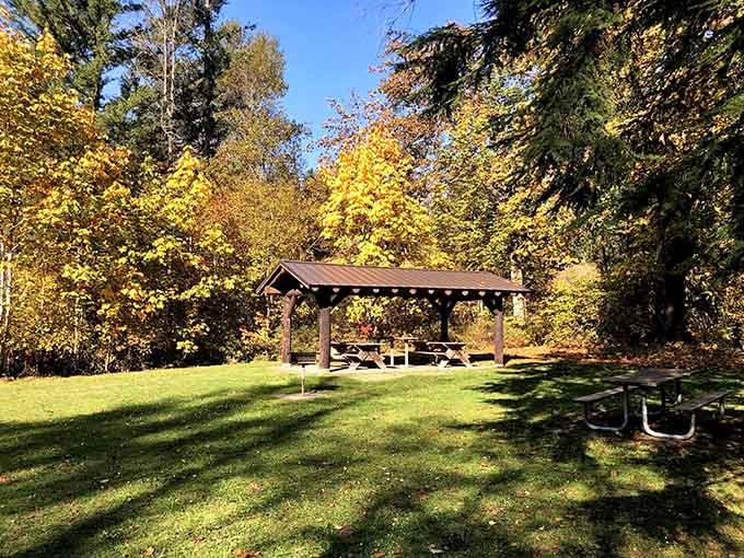 When the fall colors frame your picnic shelter, you know Mother Nature's showing off just for you.