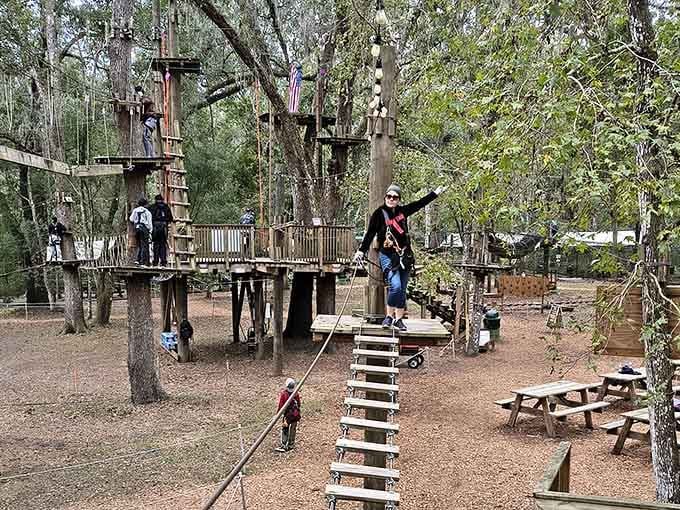 Your childhood treehouse dreams just got a serious upgrade with platforms, bridges, and obstacles woven through actual Florida forest.
