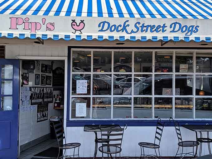 That blue and white striped awning is like a beacon of hope for your hungry stomach and worried wallet.