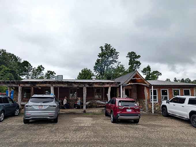 That rustic mountain lodge exterior isn't just for show, it's a promise of what's waiting inside.