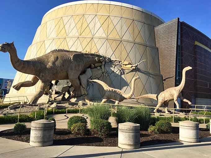 Nothing says "welcome to wonder" quite like a family of dinosaurs casually hanging out in Indianapolis.