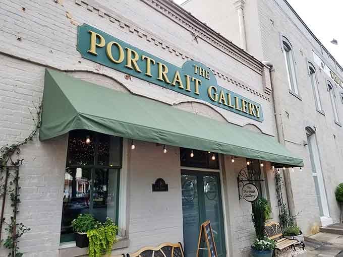 That charming green awning beckons you inside like a friendly wave from across the street in downtown Matthews.