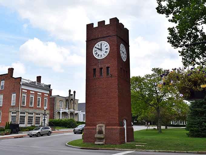 The iconic Clock Tower stands proudly in downtown Hudson, serving as the perfect meeting spot and beloved community landmark for locals.