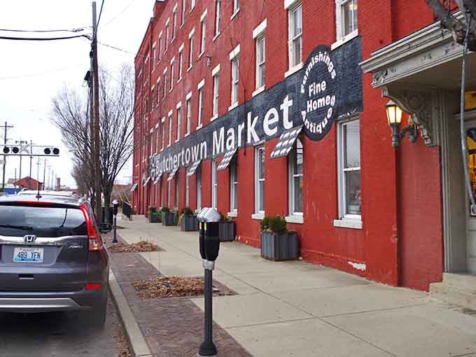The building's exterior proudly announces its identity, inviting you to discover fine homemade goods within those historic walls.