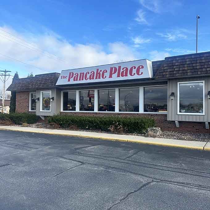 That classic brick exterior hides breakfast dreams bigger than a Packers linebacker's appetite on game day.