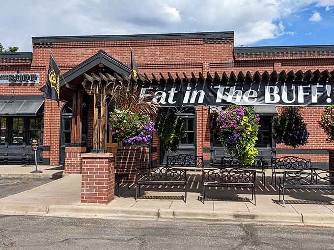 That "Eat in The BUFF" sign isn't just clever marketing, it's a promise of breakfast paradise in Boulder.