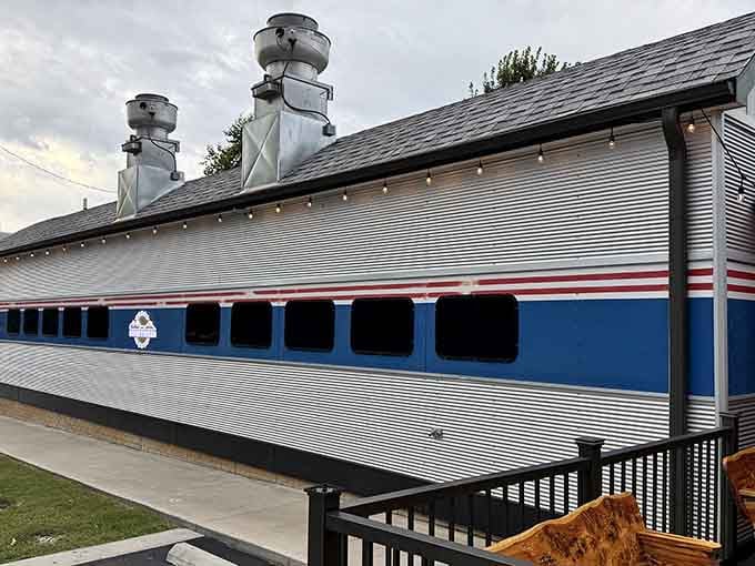 The corrugated metal and vintage striping make this place look like it rolled straight out of 1965.