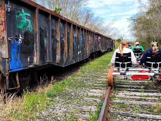 Your chariot awaits, complete with weathered boxcars that have seen more history than your high school yearbook.