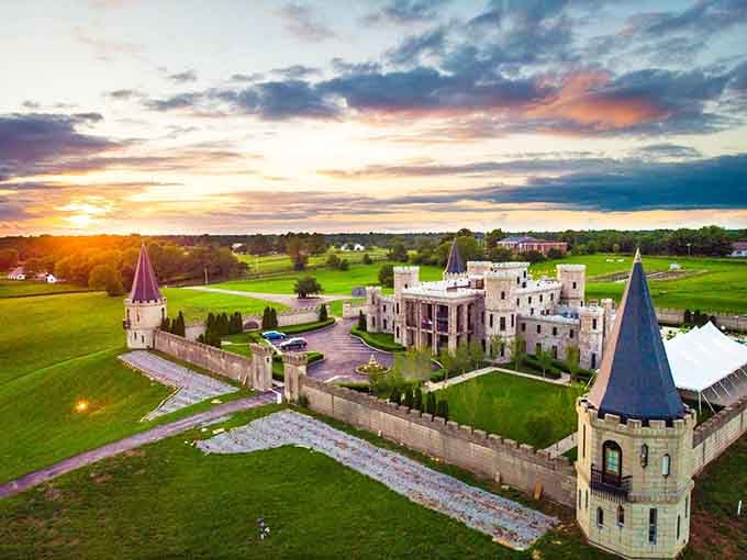 A genuine castle rising from Kentucky bluegrass, because apparently someone thought Europe needed a little competition.