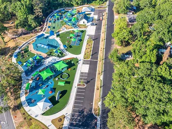 From above, this playground looks like someone spilled a giant box of joy across Auburn's landscape.