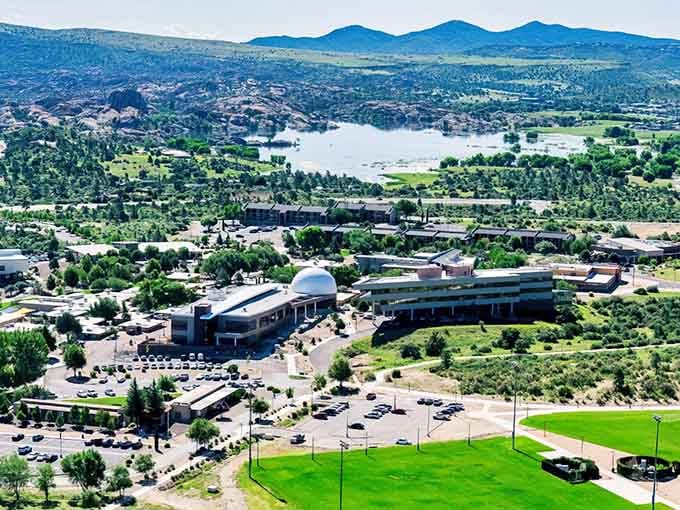 The campus sprawls across Prescott's high country like a pilot's dream come true, complete with mountain views.